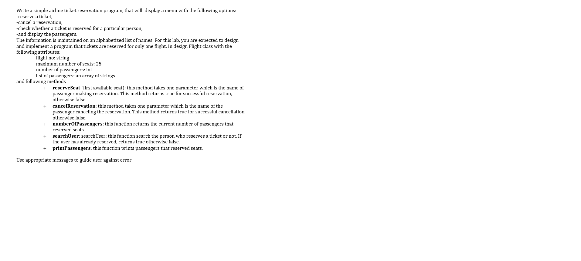 Write a simple airline ticket reservation program, | Chegg.com