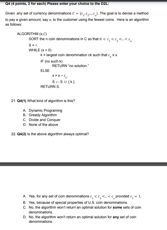 Solved Q4 (4 points, 2 for each) Please enter your choice to | Chegg.com
