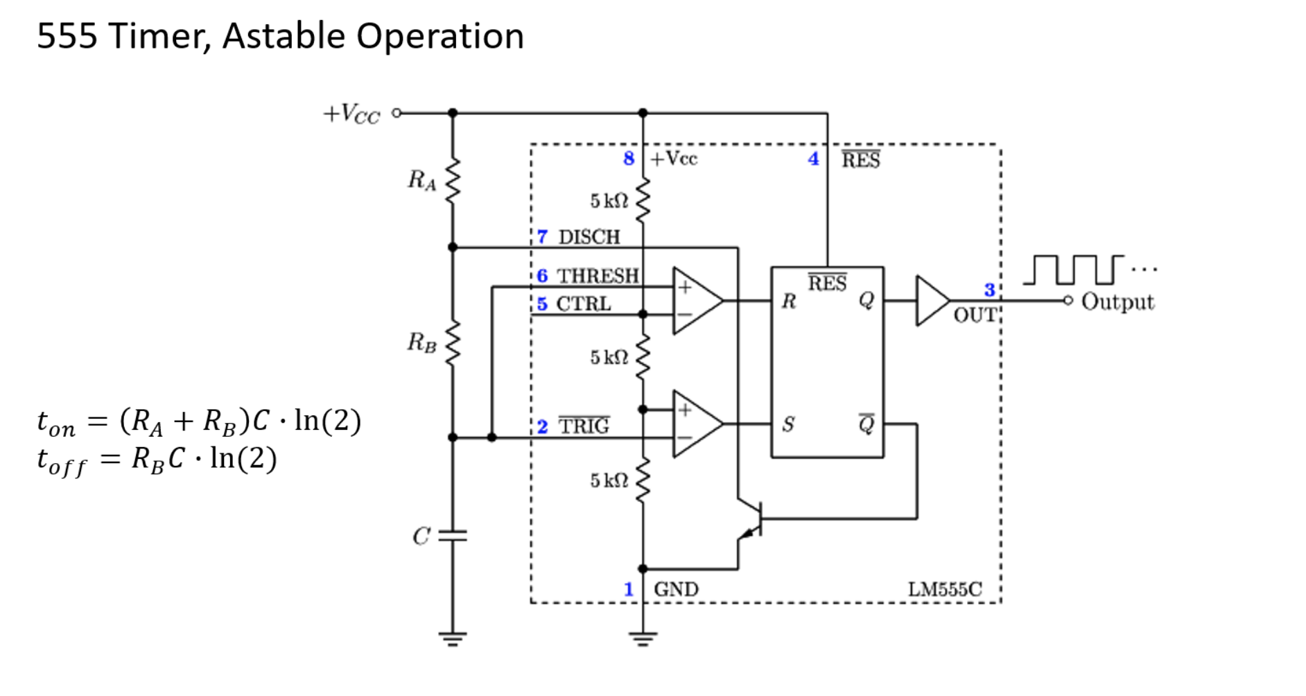 Solved 555 Timer, Astable Operation +Vcc 8 +Vcc 4 RES RA 5 | Chegg.com