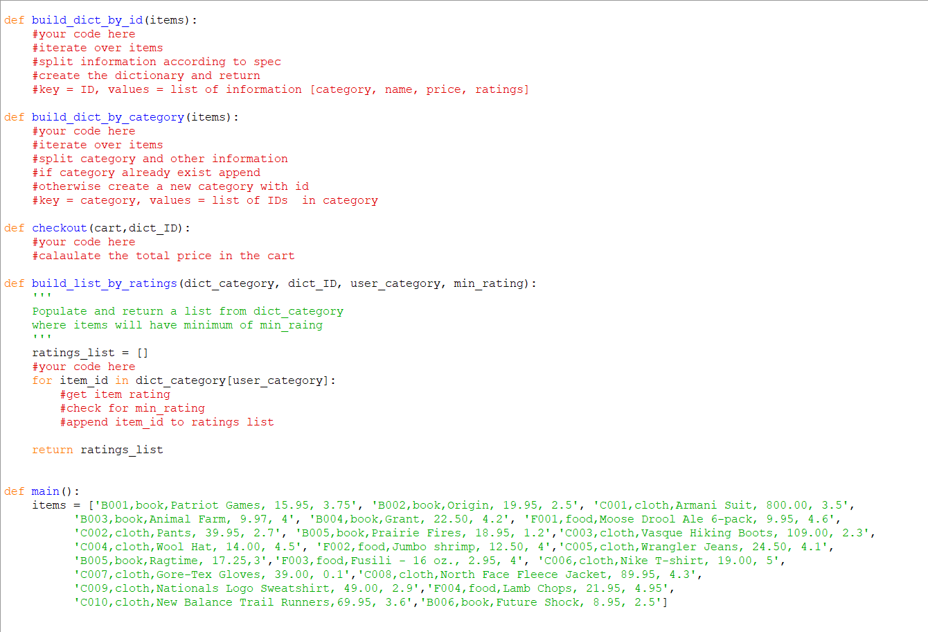 Solved dict_ID = build_dict_by_id(items) dict_category = | Chegg.com