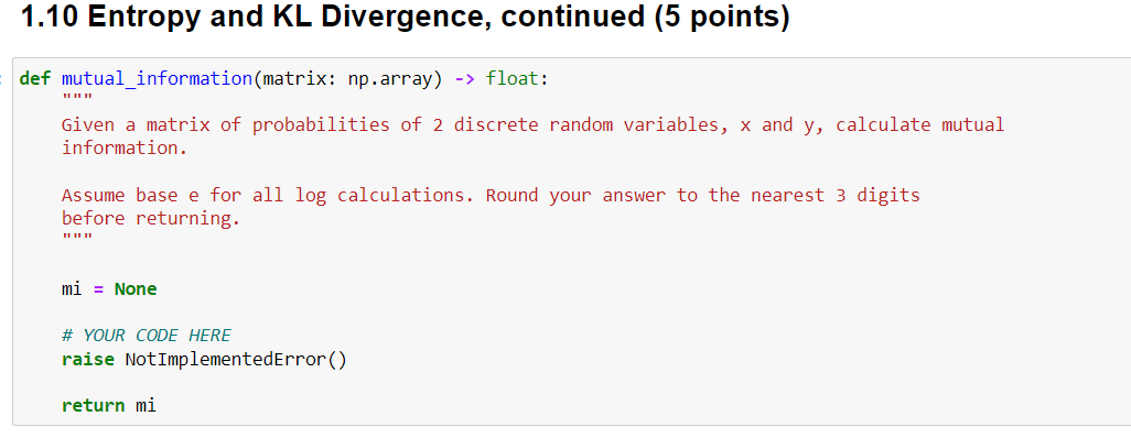 Solved 1.10 Entropy and KL Divergence, continued (5 points) | Chegg.com