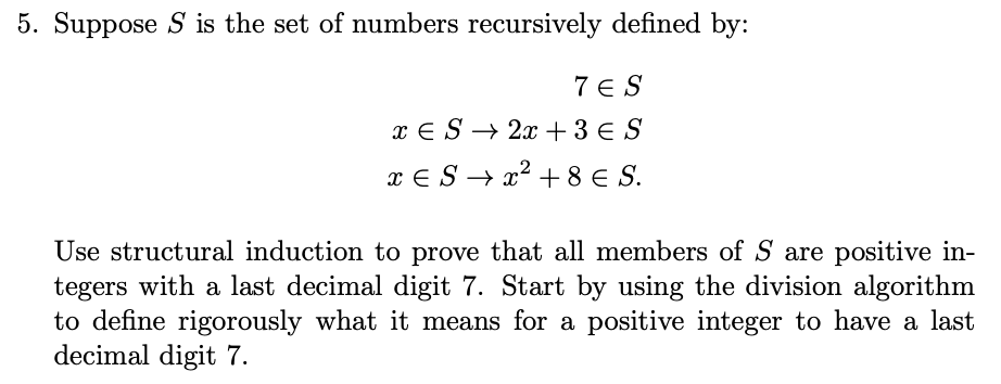 Solved 5. Suppose S is the set of numbers recursively | Chegg.com