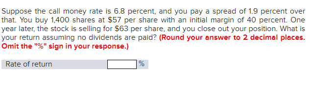 Solved Suppose the call money rate is 6.8 percent, and you | Chegg.com