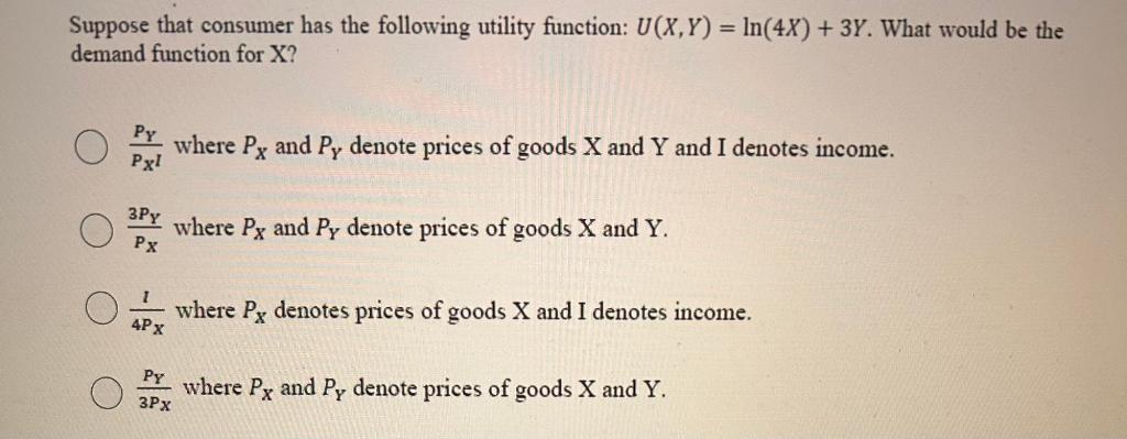 Solved Suppose that consumer has the following utility | Chegg.com