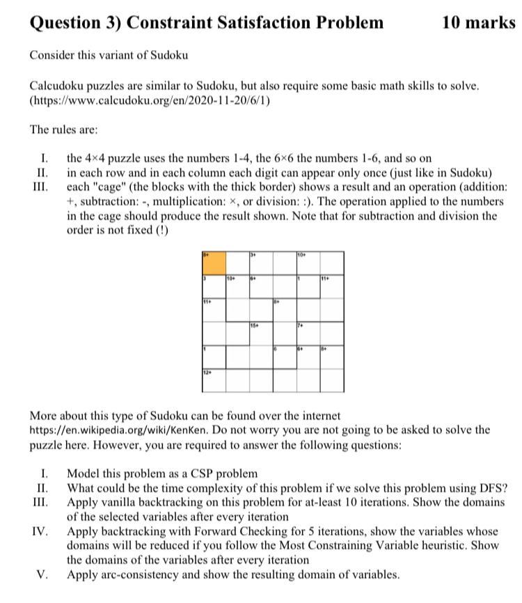 Model this problem as a CSP problem. What could be | Chegg.com
