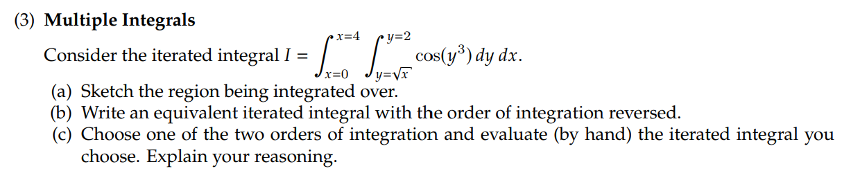 Solved 3) Multiple Integrals Consider the iterated integral | Chegg.com