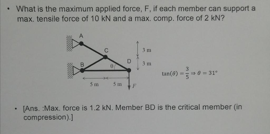 Solved What is the maximum applied force, F, if each member | Chegg.com