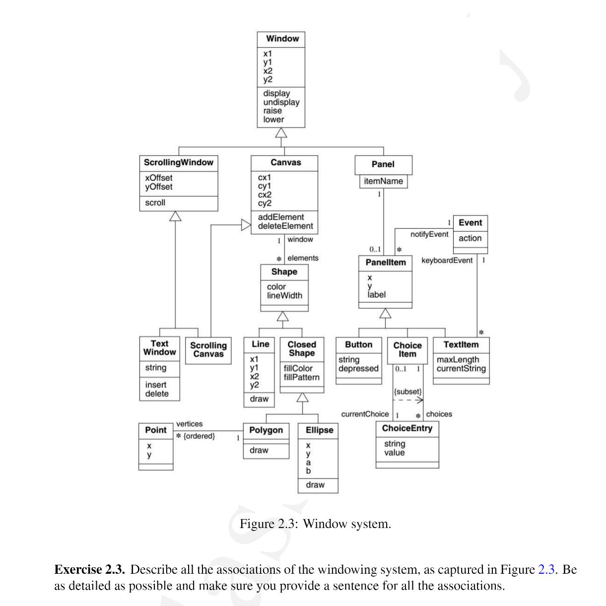 Solved Figure 2.3: Window system. Exercise 2.3. Describe all | Chegg.com