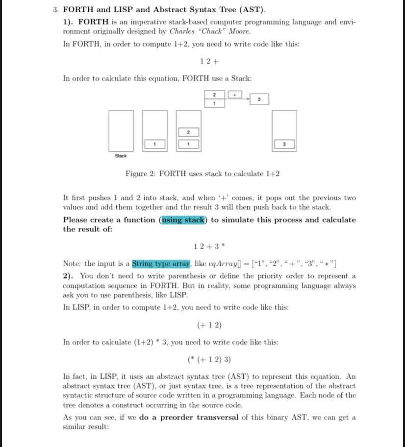 Solved 3. FORTH and LISP and Abstract Syntax Tree (AST). 1). | Chegg.com