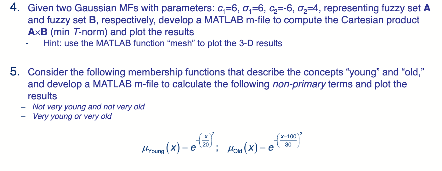 4. Given two Gaussian MFs with parameters: | Chegg.com