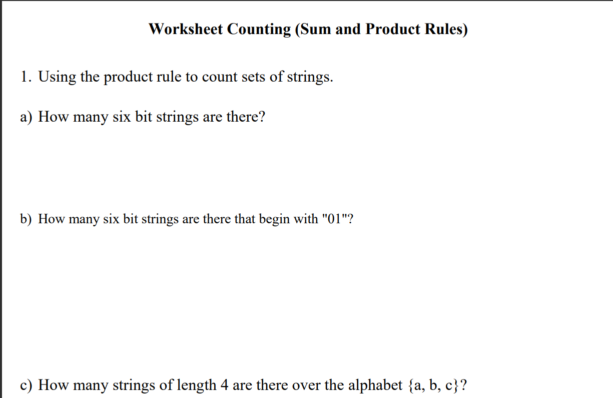 Worksheet Counting (Sum and Product Rules) 1. Using | Chegg.com