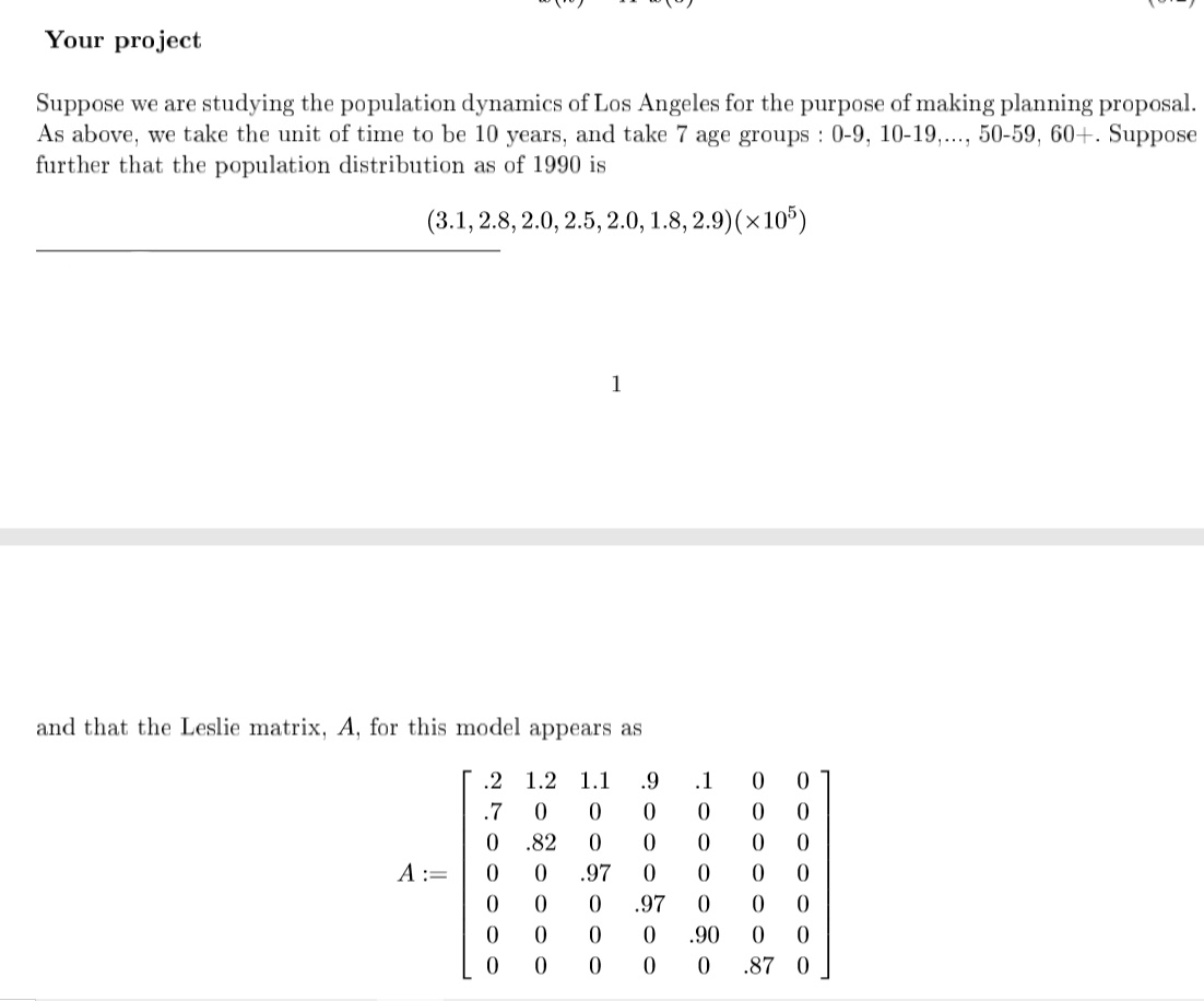 Solved Linear Algebra Project : Urban Population Dynamics * | Chegg.com