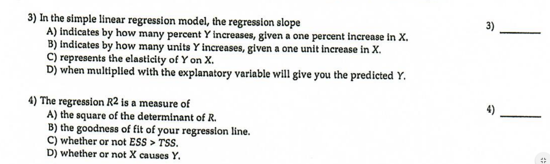 Solved 3) 3) In the simple linear regression model, the | Chegg.com