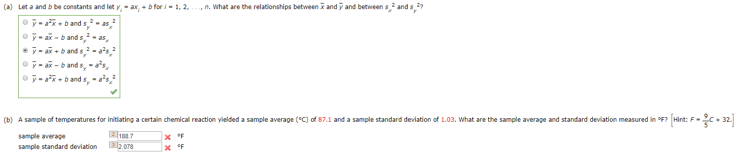 Solved (a) Let a and b be constants and let y = ax + b for i | Chegg.com
