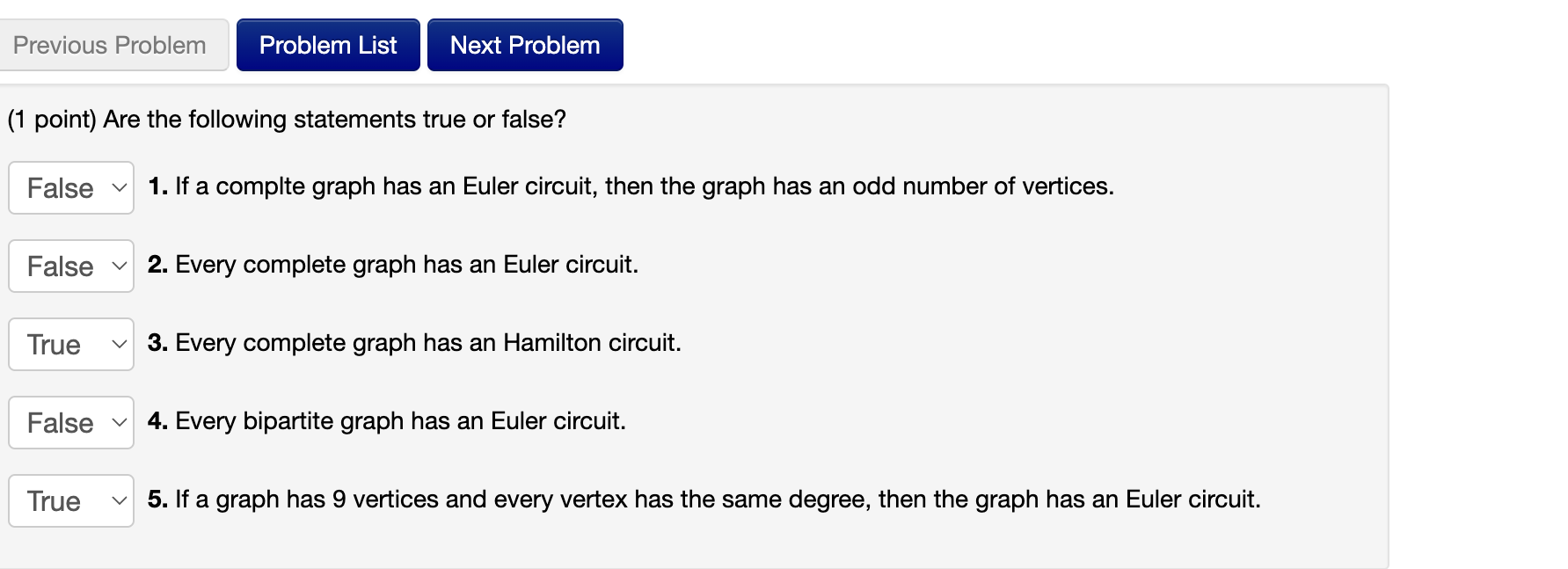 Solved (1 ﻿point) ﻿Are the following statements true or | Chegg.com