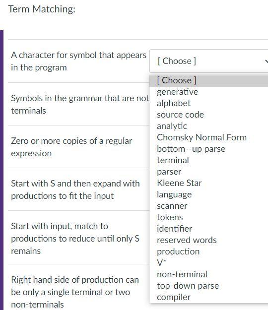 Solved Term Matching: A character for symbol that appears in | Chegg.com