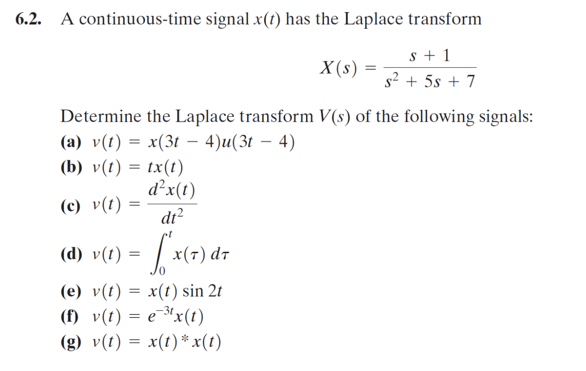 Solved 6.2. A continuous-time signal x(t) has the Laplace | Chegg.com