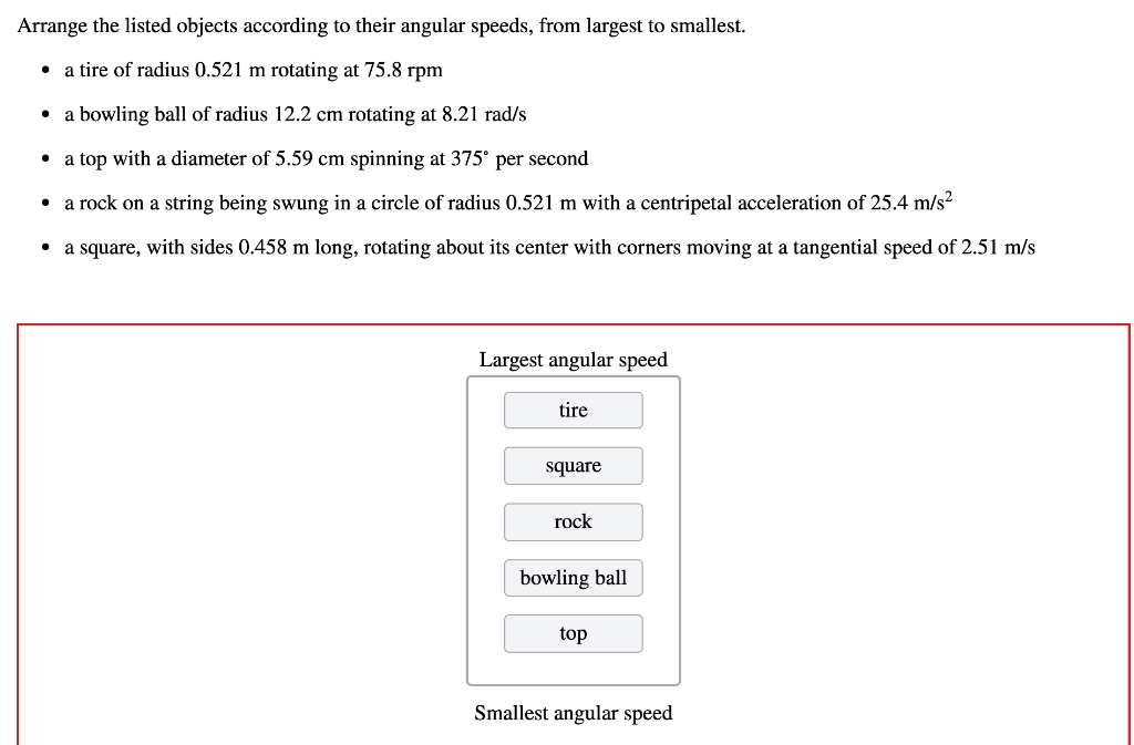 Solved Arrange the listed objects according to their angular | Chegg.com