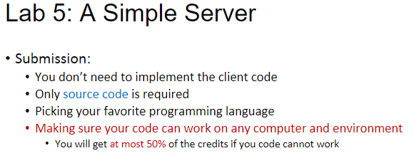 Lab 5: A Simple Server (part one) Building a simple | Chegg.com