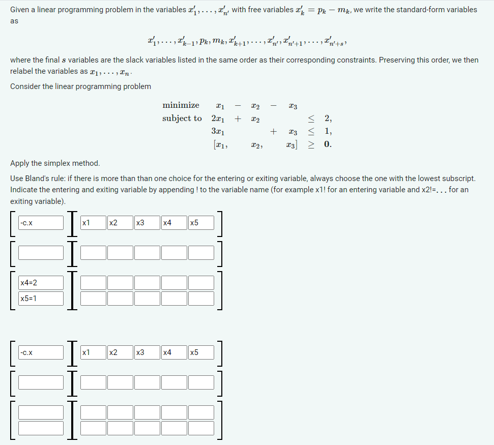 Solved Given a linear programming problem in the variables | Chegg.com