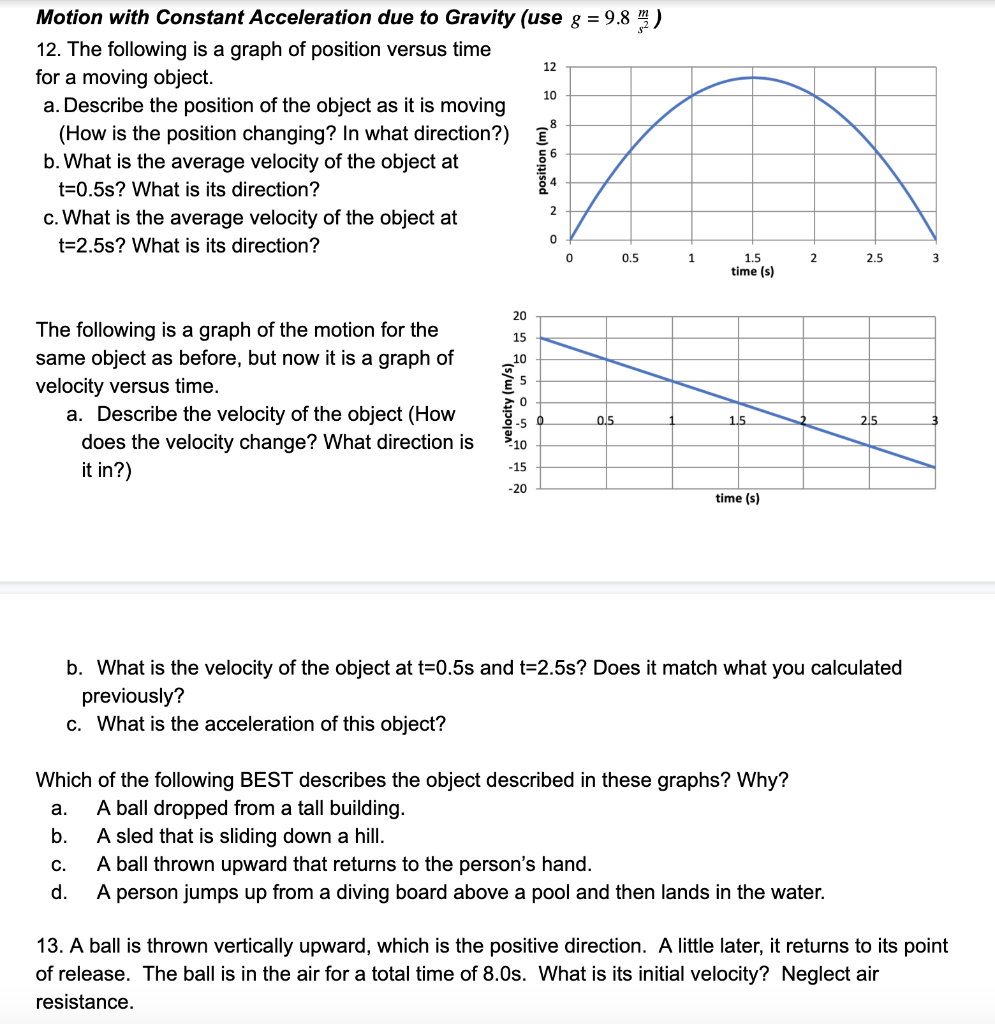 Solved 12 10 Motion with Constant Acceleration due to | Chegg.com