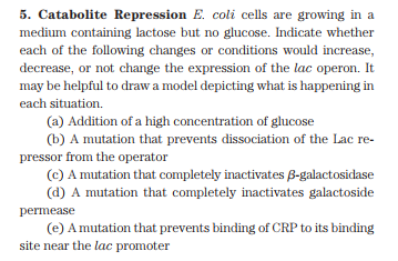 Solved 5. Catabolite Repression E. coli cells are growing in | Chegg.com
