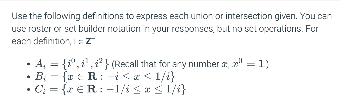 Solved Use the following definitions to express each union | Chegg.com