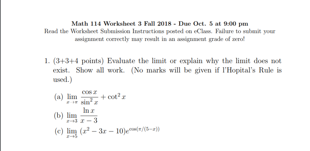 Solved Math 114 Worksheet 3 Fall 2018 - Due Oct. 5 at 9:00 | Chegg.com