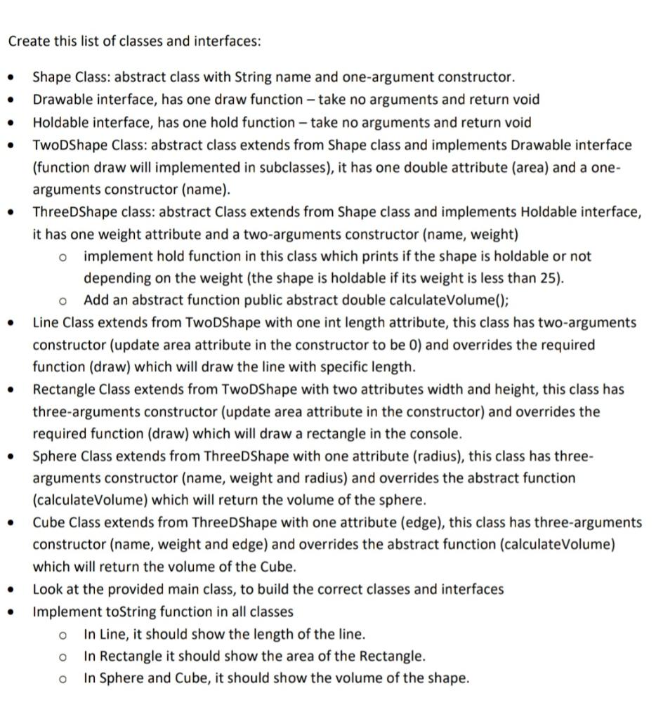 Solved Create this list of classes and interfaces: - Shape | Chegg.com