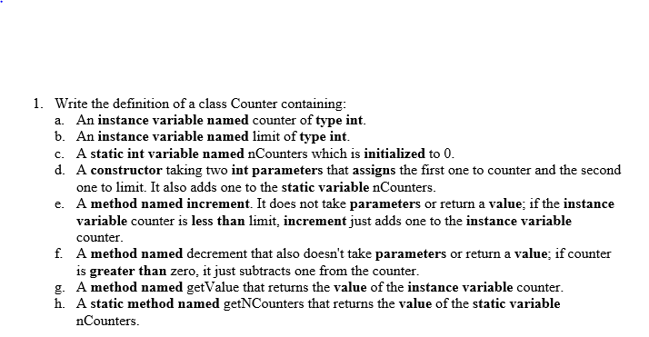 Solved 1. Write the definition of a class Counter | Chegg.com