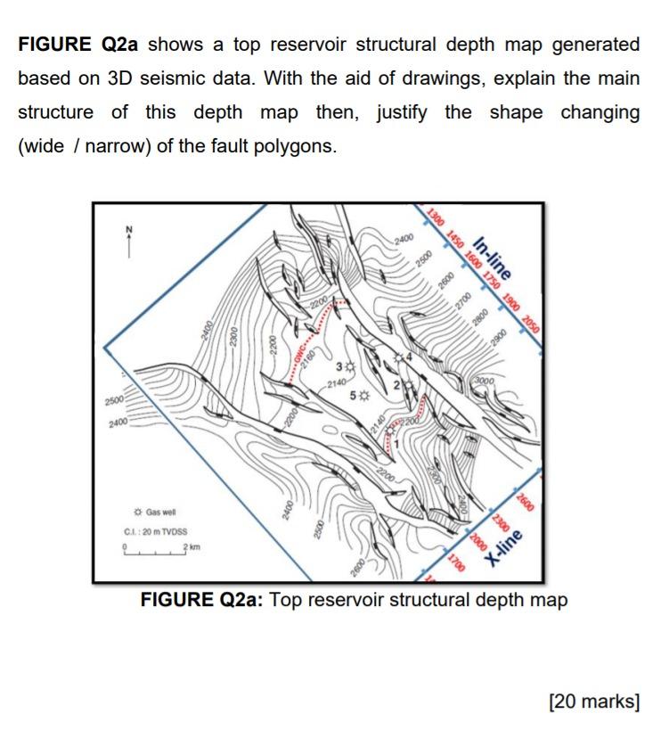 Solved FIGURE Q2a shows a top reservoir structural depth map | Chegg.com