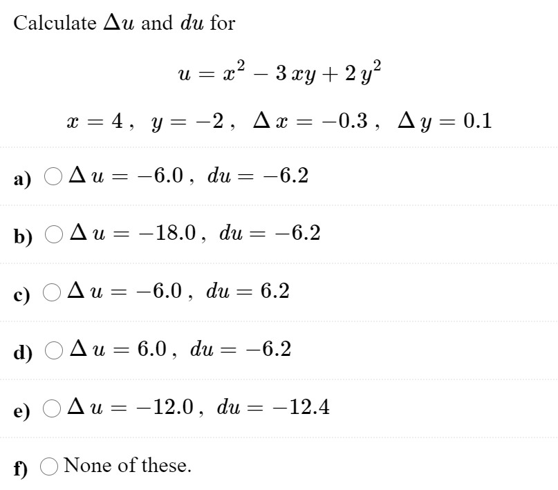 Solved Calculate Au and du for u = 2 - 3 αy + 2y? α = 4, y = | Chegg.com