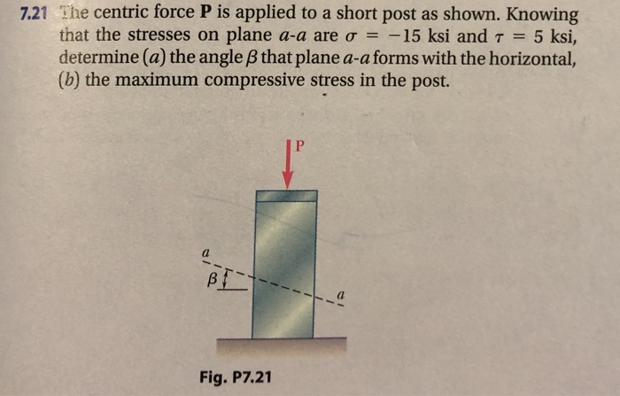 Solved 7.21 The centric force P is applied to a short post | Chegg.com