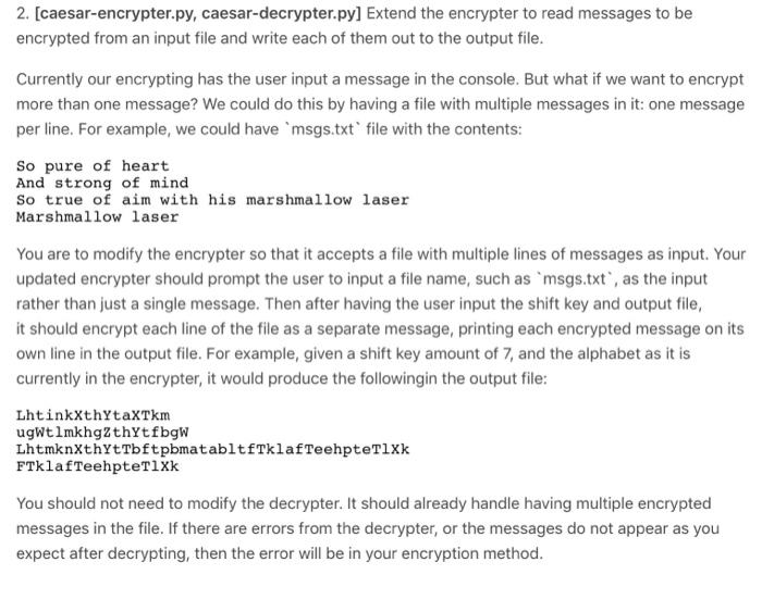 Solved 2. [caesar-encrypter.py, caesar-decrypter.py] Extend | Chegg.com
