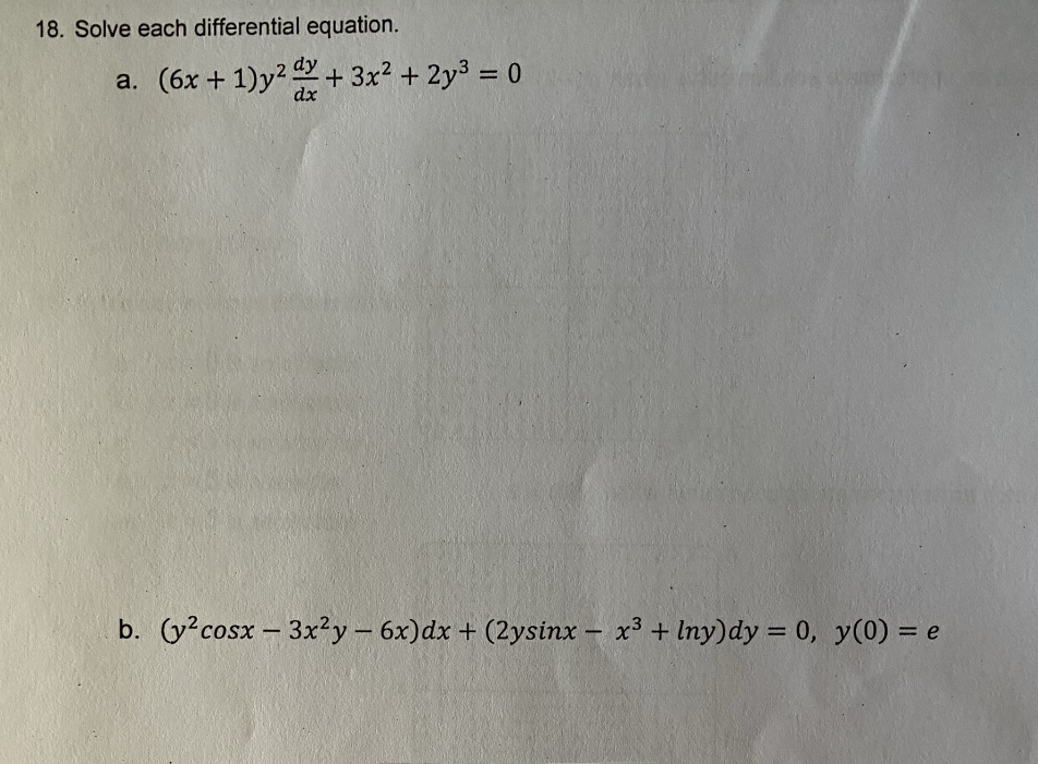 Solved 18. Solve each differential equation. a. | Chegg.com