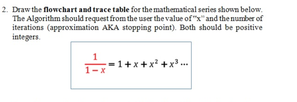 Solved 2. Draw the flowchart and trace table for the | Chegg.com