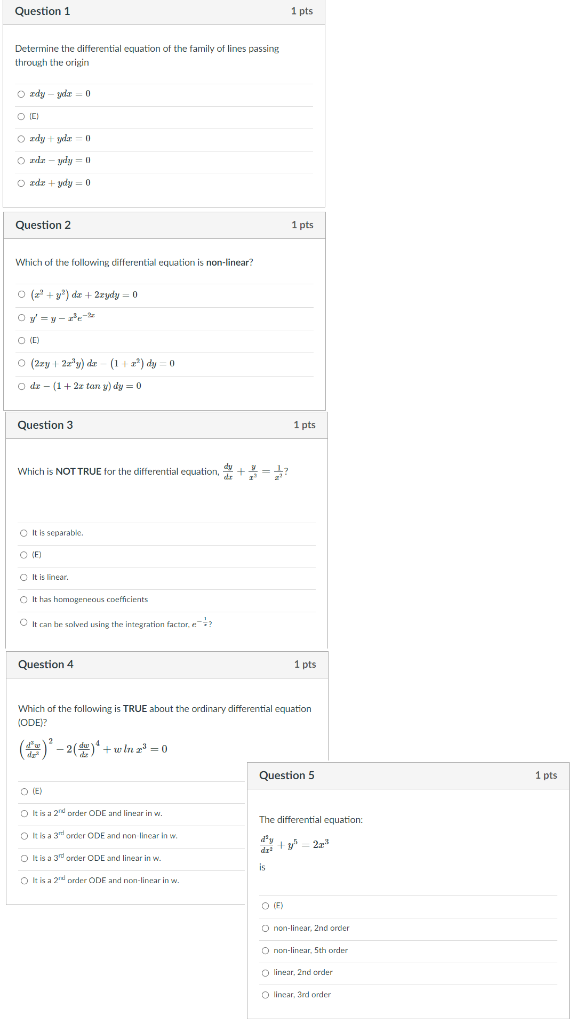 Solved Question 1 1 pts Determine the differential equation | Chegg.com