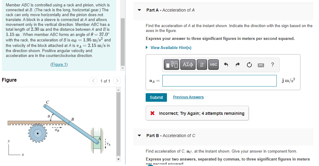 Solved Part A - Acceleration of A Member ABC is controlled | Chegg.com