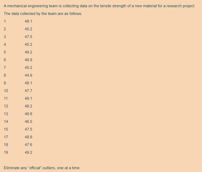 Solved A mechanical engineering team is collecting data on | Chegg.com