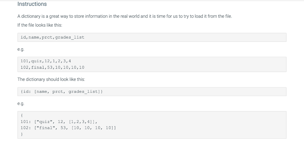 Solved Instructions A dictionary is a great way to store | Chegg.com