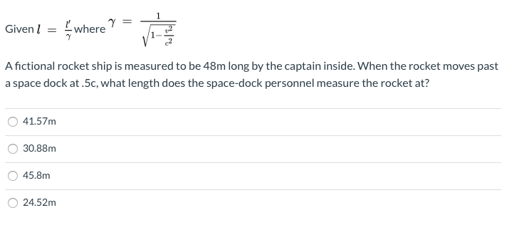 Solved 7= Given 1 where A fictional rocket ship is measured | Chegg.com