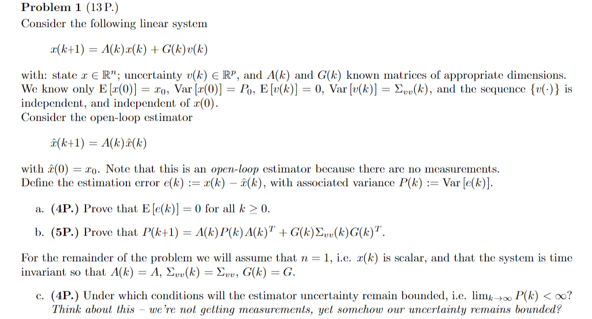 Problem 1 (13 P.) Consider the following linear | Chegg.com