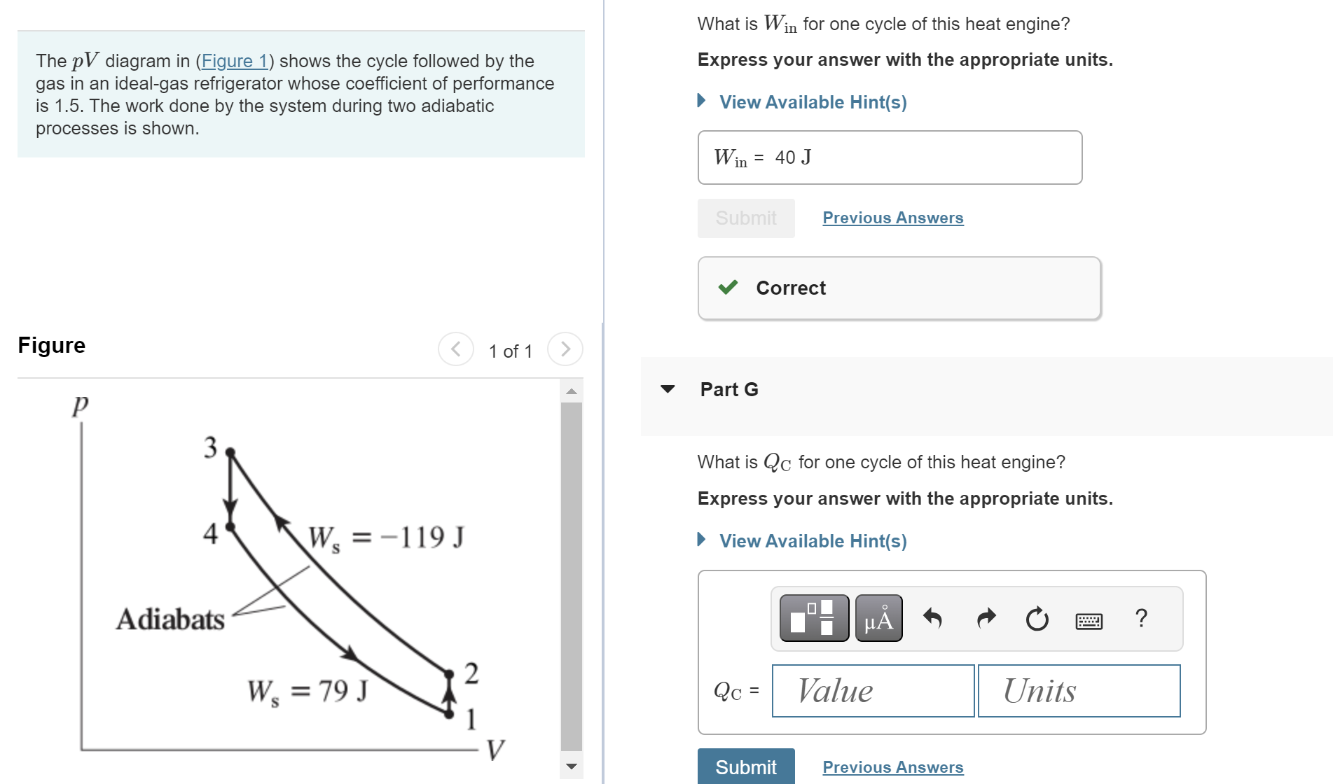 Solved What is Win for one cycle of this heat engine? The | Chegg.com