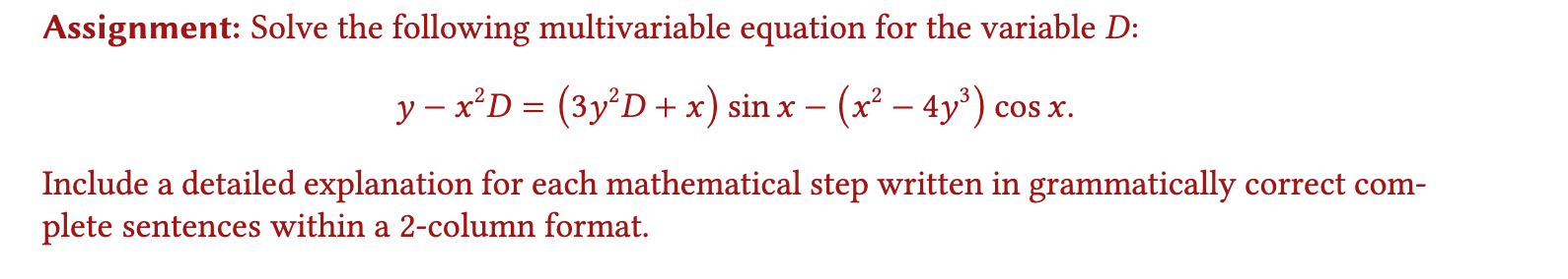 Solved by an EXPERT Solve the following multivariable equation for the | Chegg.com
