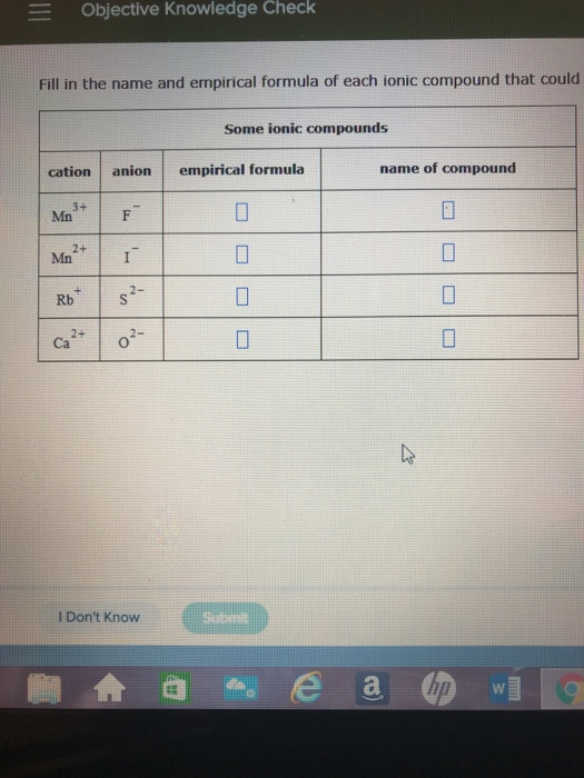 Solved = Objective Knowledge Check Fill in the name and | Chegg.com