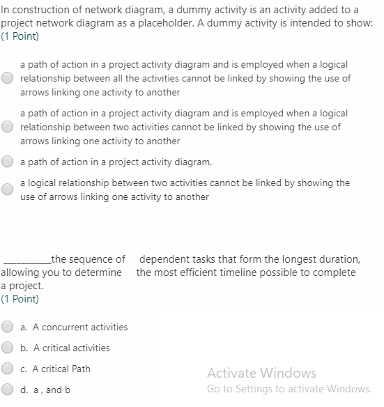 Solved In construction of network diagram, a dummy activity | Chegg.com