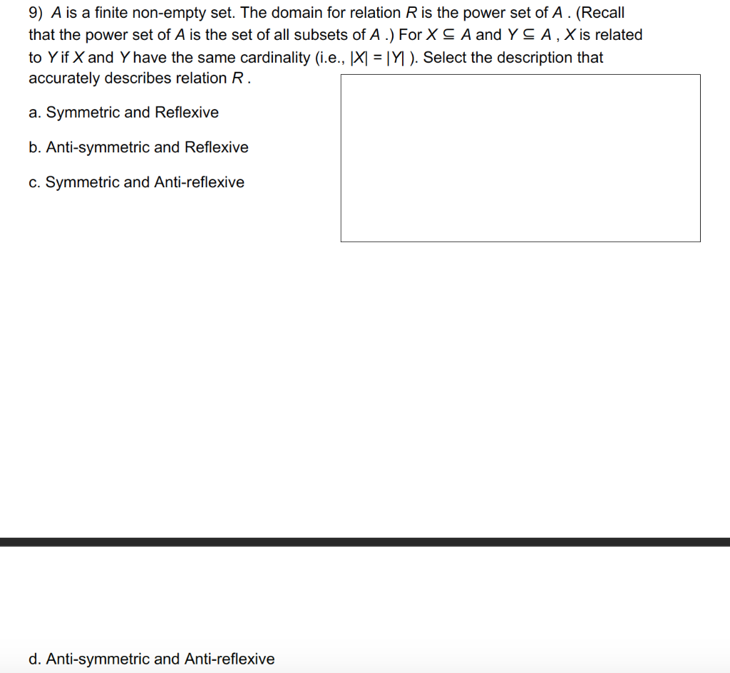 Solved 9) A is a finite non-empty set. The domain for | Chegg.com