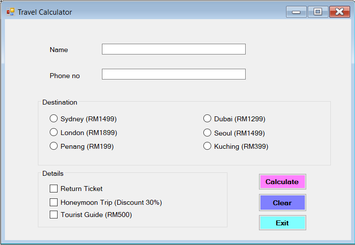 Solved FIGURE Q1(a) is an interface of Travel Calculator. | Chegg.com