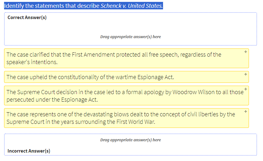 Solved Identify the statements that describe Schenck v. | Chegg.com