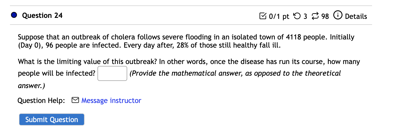 Solved Suppose that an outbreak of cholera follows severe | Chegg.com Solved Suppose that an outbreak of cholera follows severe | Chegg.com